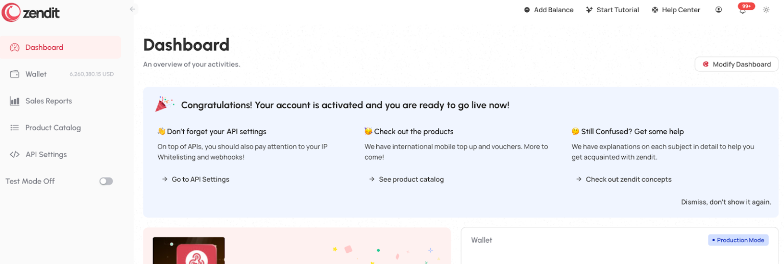 Dashboard Customization - Your zendit Dashboard